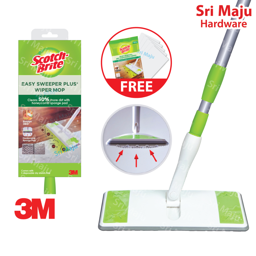 MAJU 3M Scotch Brite Easy Sweeper Plus Wiper Mop Set Magic Dry Wet ...