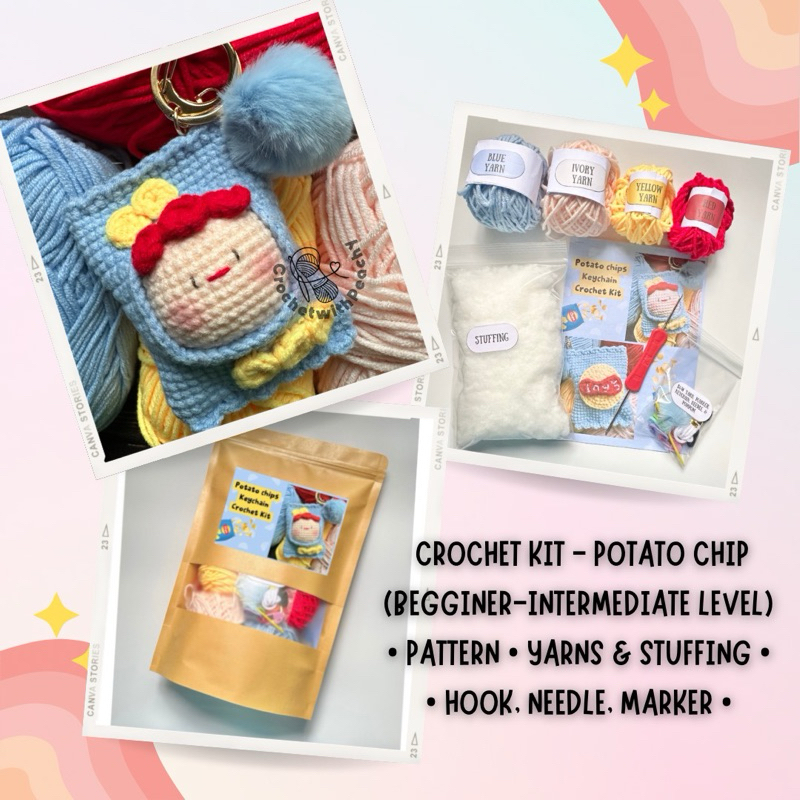 DIY Crochet Kit Beginners - Adorable Chip Bag Head keychain | Shopee ...