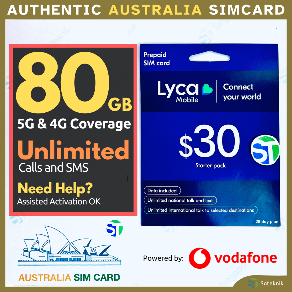Vodafone Australia Lyca Mobile SIM CARD 80GB DATA Free Local Calls SMS 28 Day Sydney Melbourne ...