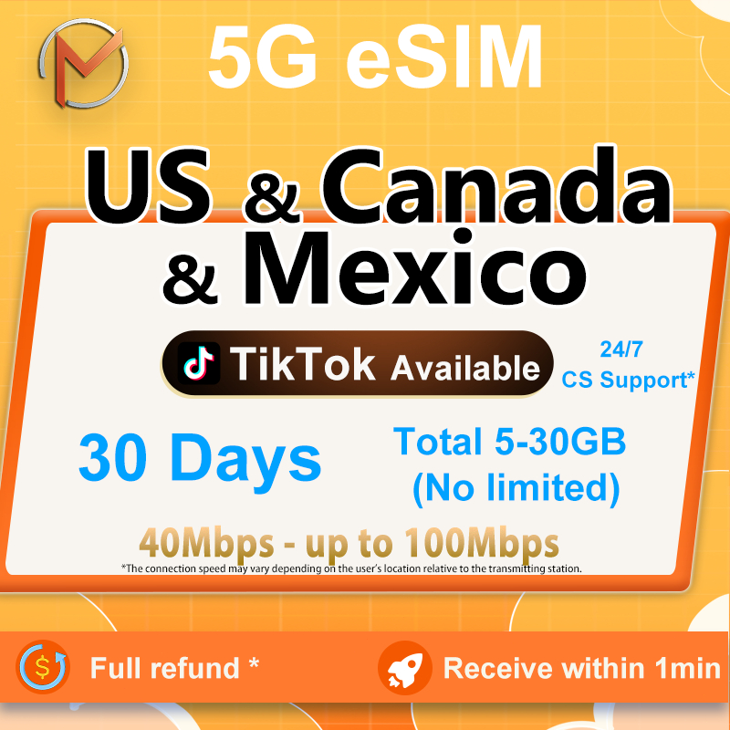 USA & Canada & Mexico eSIM Ultra 30 Days Total 5-30GB Data | Instant 24h Email Delivery | High ...