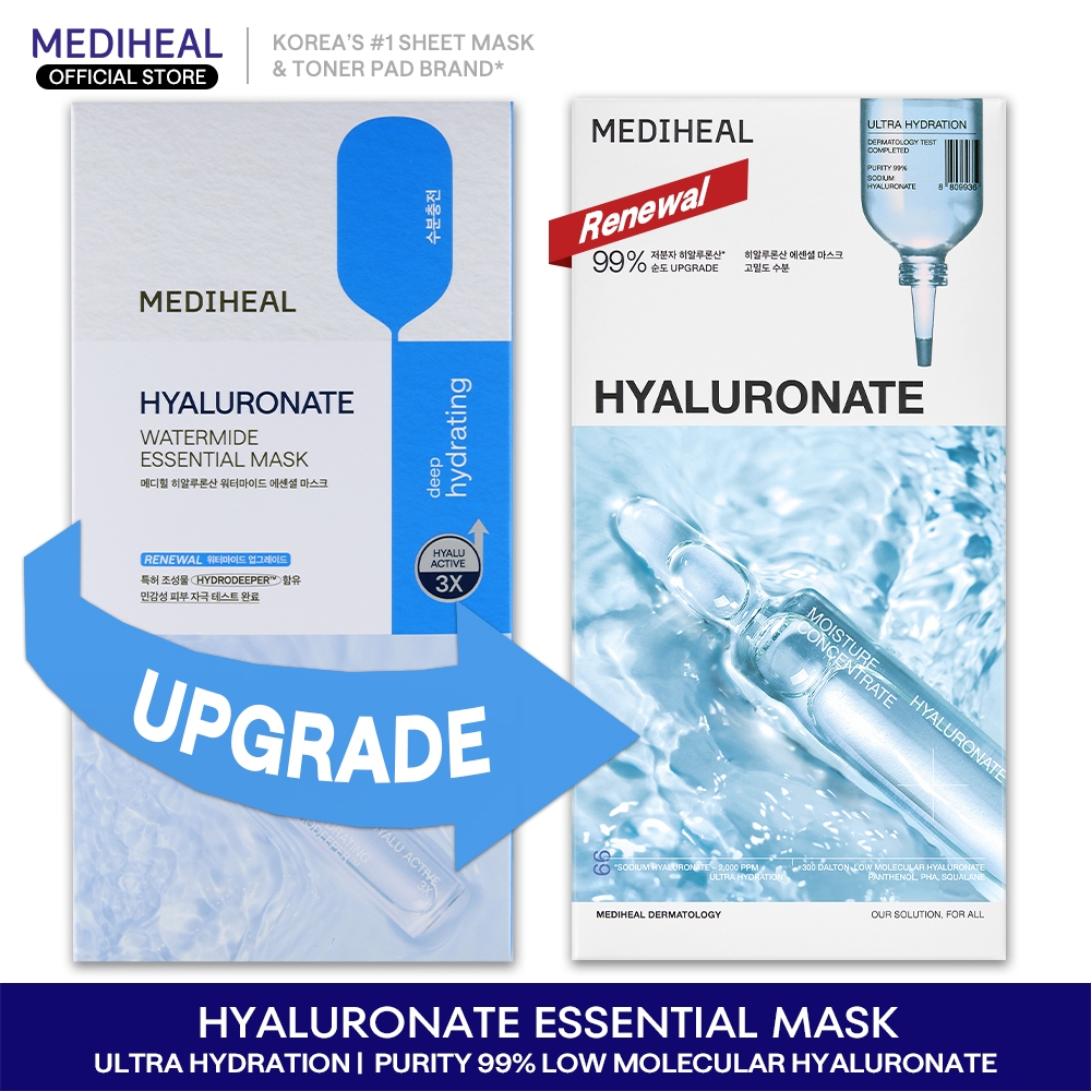 [MEDIHEAL] Hyaluronate Watermide Essential Mask, Hydrating [Box - 10 sheets | Pack - 5 sheets ...