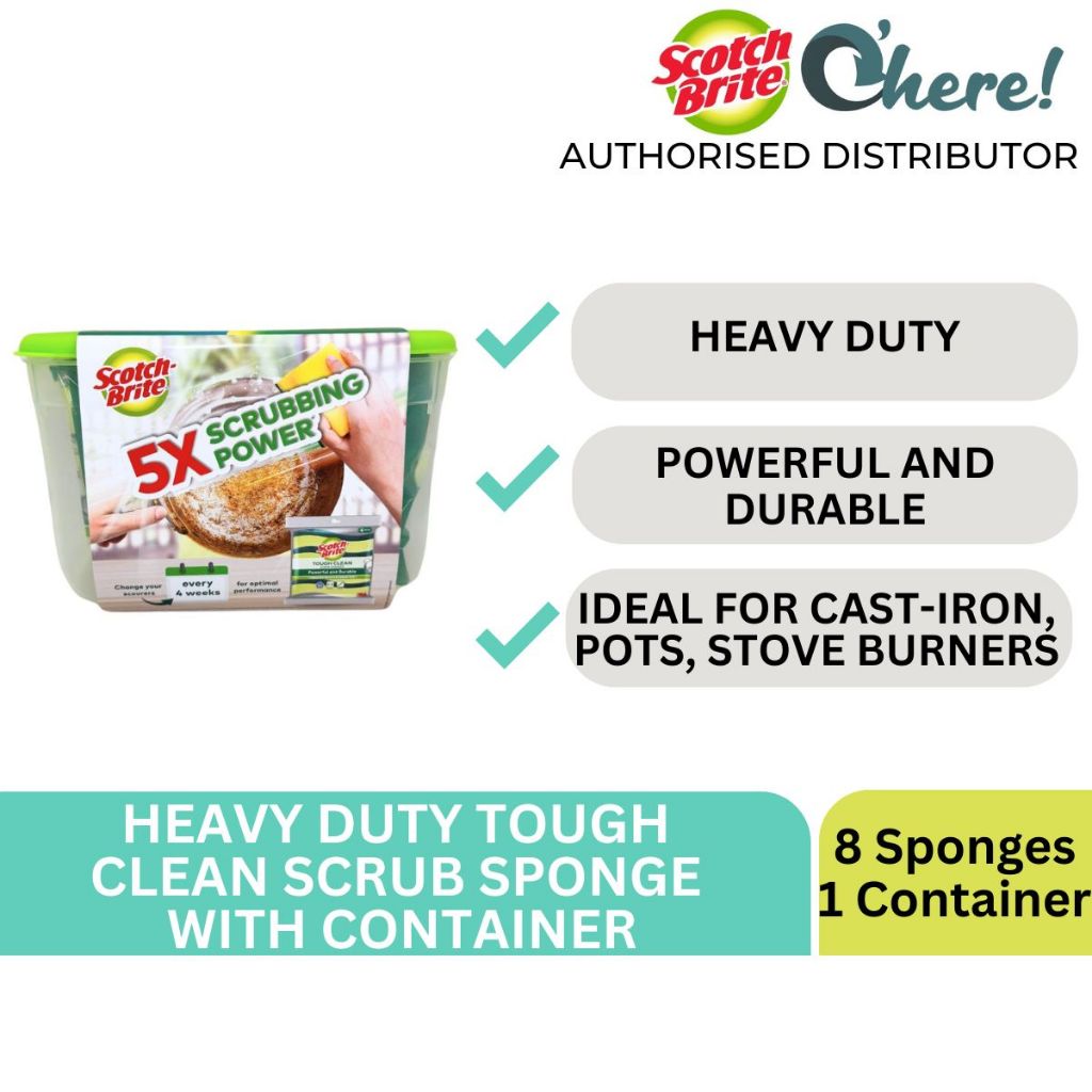 3M Scotch Brite Tough Clean Scrub Sponge Anti Bacterial With Container ...