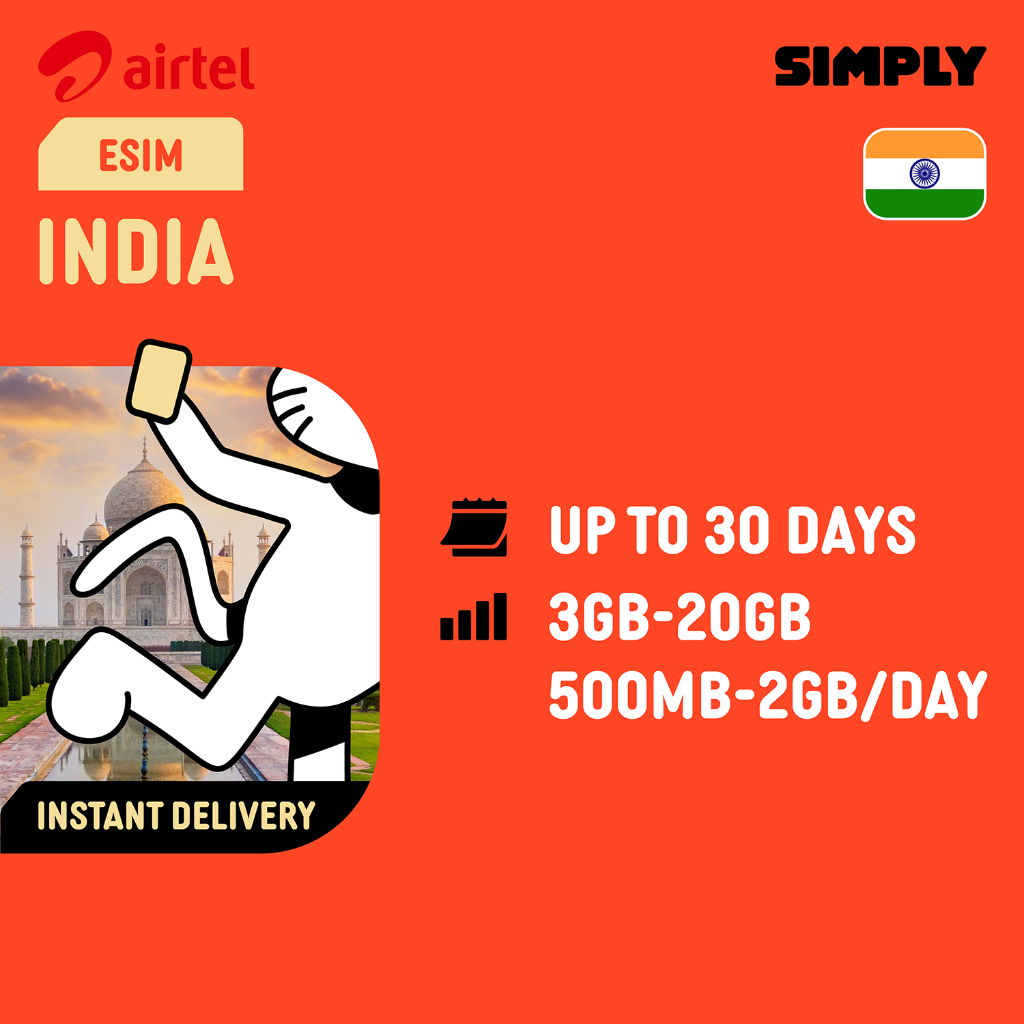 SIMPLY [eSIM] India | 5-30 Days | Daily 500MB/1GB/2GB | Total 3GB-20GB Data Data | No ...