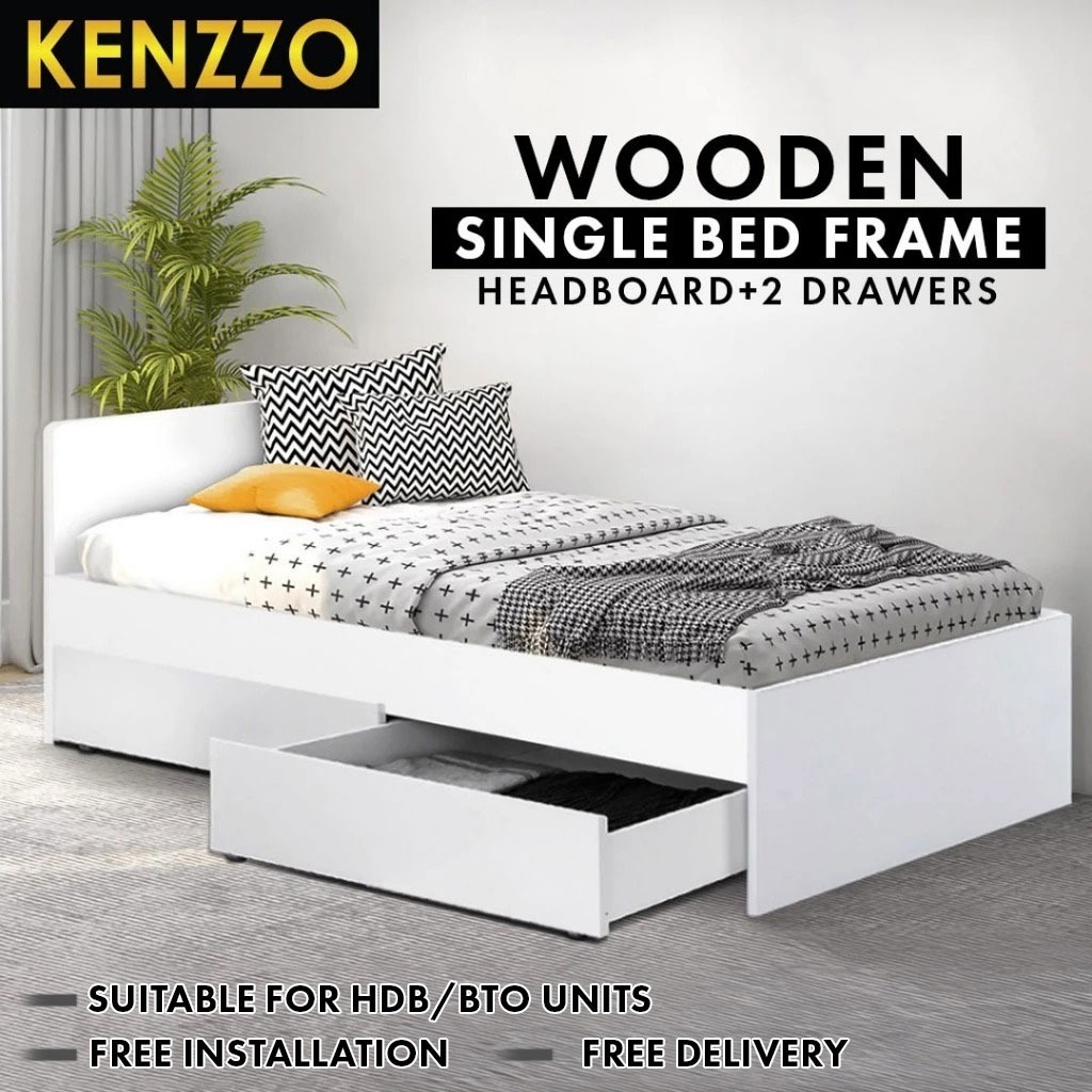 [FREE INSTALLATION] KENZZO: Wooden single bed frame / single bed frame ...