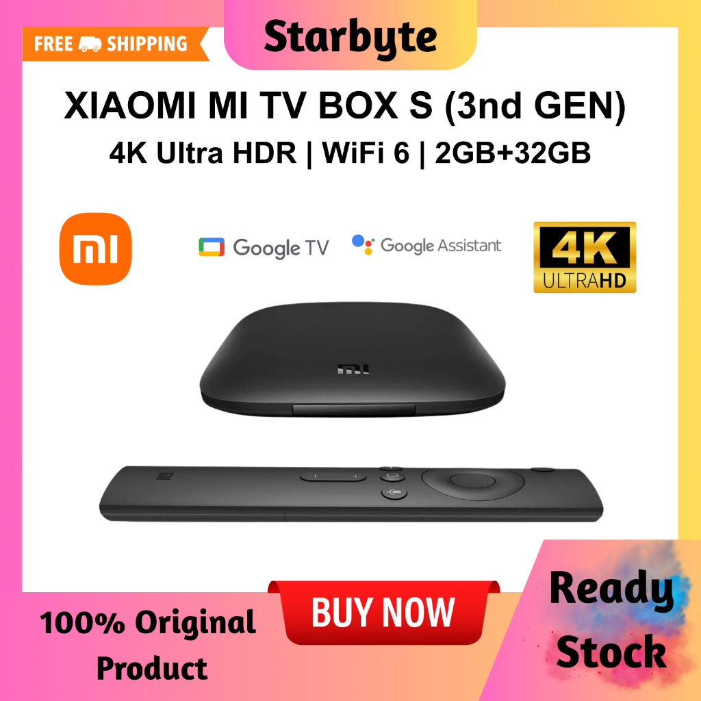 [ReadyStock] Xiaomi TV Box S (3rd Gen) 4K Ultra HDR Android TV Box Voice Search Remote Smart ...