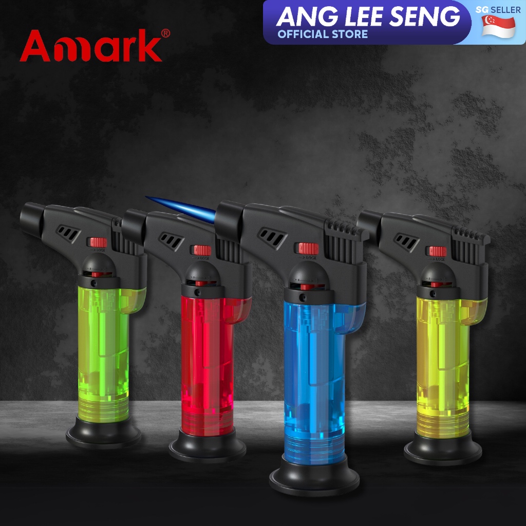 Amark Windproof Refillable Torch Lighter with Base - Adjustable Flame ...