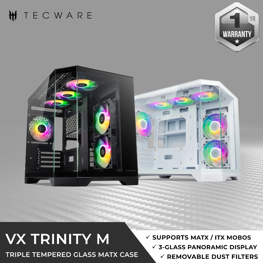 Tecware VX Trinity M ARGB 6F Triple Tempered Glass MATX Case - Black ...