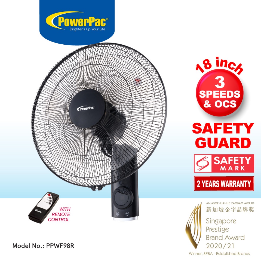 PowerPac 18" Wall Fan – Remote Control, Adj. Tilt, Osc., Safe & Easy ...