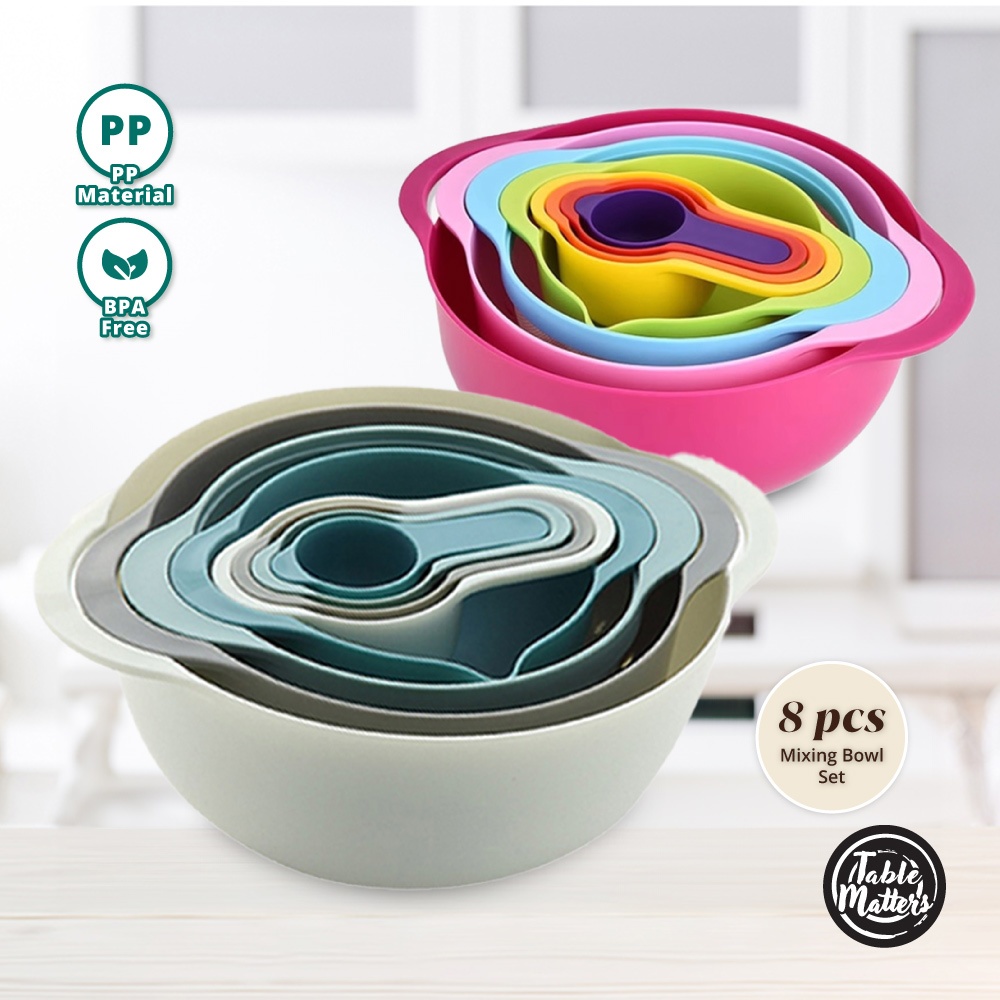 Table Matters - Nestable Kitchen 8pcs Mixing Bowl Set with Measuring ...