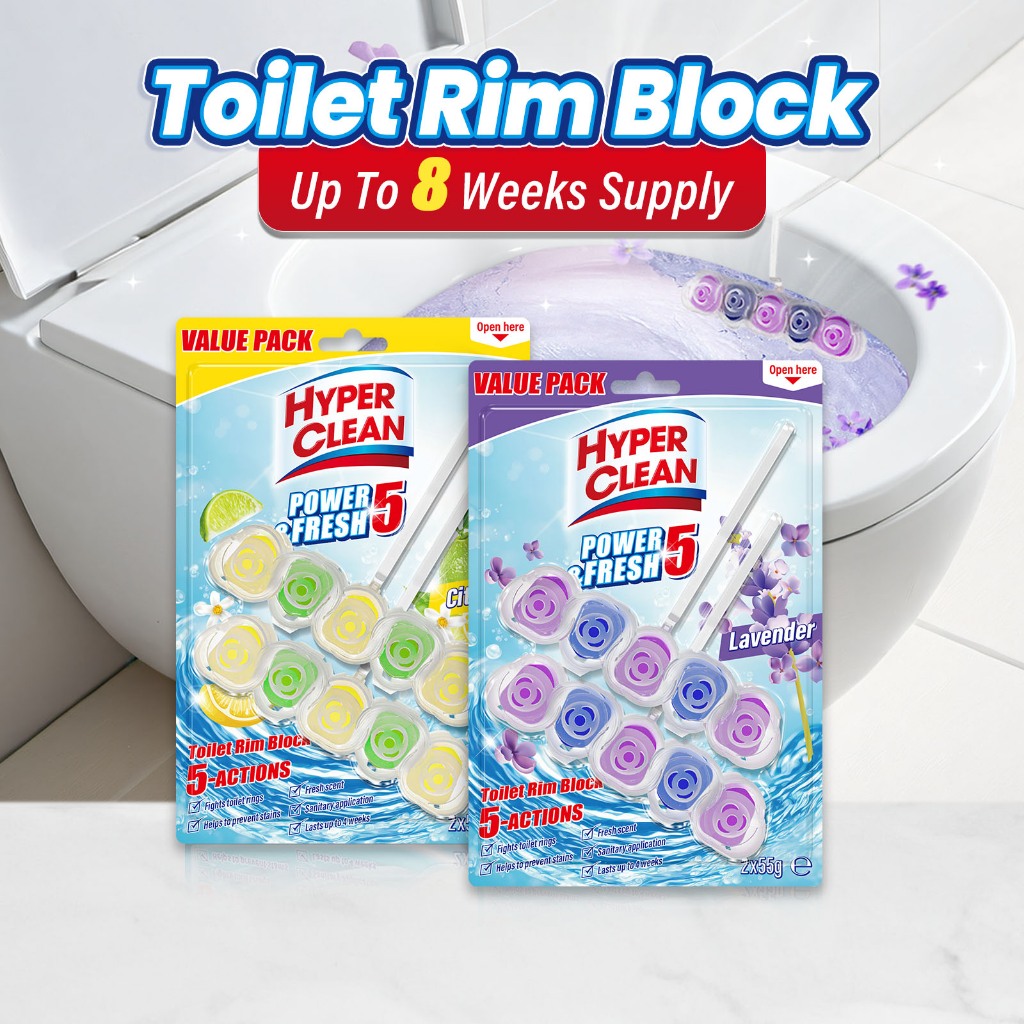 HYPERCLEAN 2PK Toilet Rim Blocks | 5-in-1 Hanging Toilet Bowl Cleaner ...
