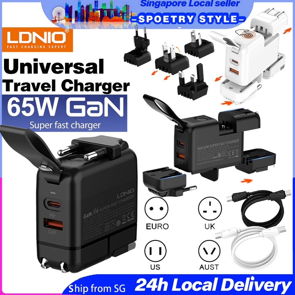 【SG】LDNIO Travel Adapter 65W GaN Charger with Replaceable Plug UK/EU/US ...
