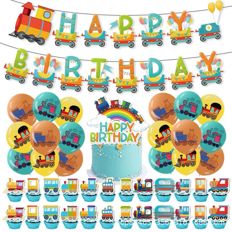 [SG READY STOCK] Party Cartoon Train Vehicle Birthday Backdrop Banner ...
