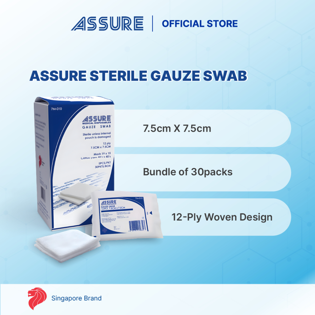 [Bundle of 30] ASSURE Gauze Swab Sterile 7.5cm X 7.5cm X 12-Ply 5Pce ...
