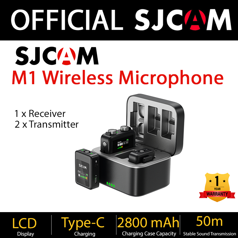 SJCAM M1 Wireless Microphone LCD Display Noise Reduction Plug and Play (1 Receiver, 2 ...