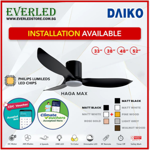 [Climate Voucher] [FREE INSTALLATION] DAIKO Haga MAX DC Ceiling Fan w ...