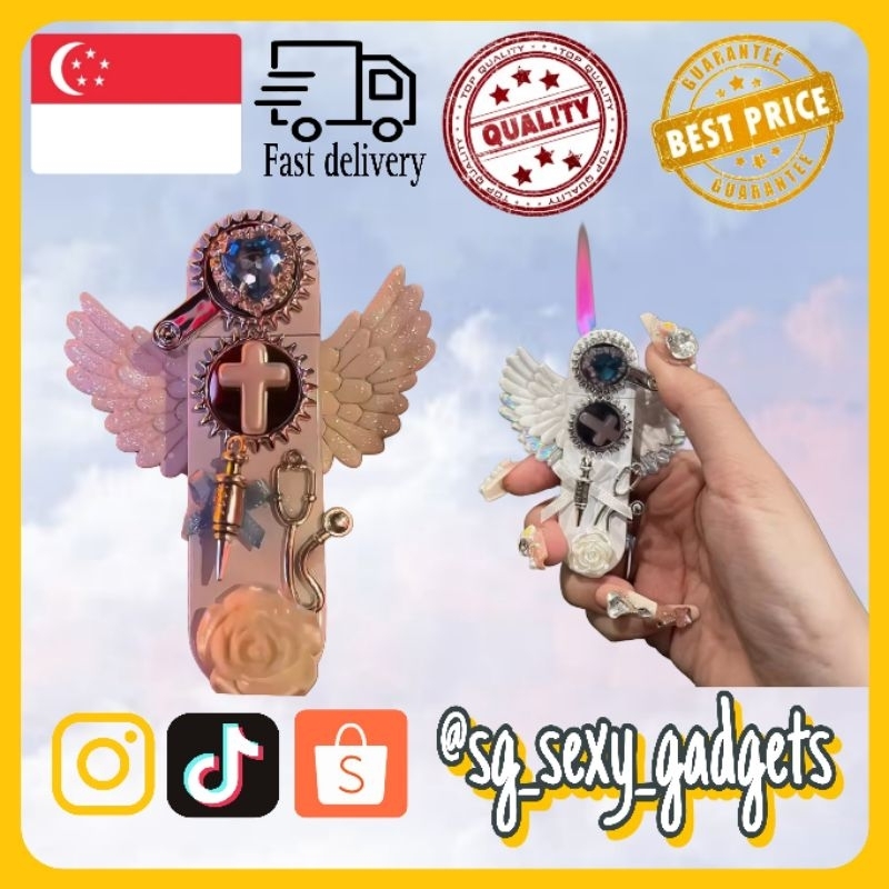 [LOCAL SELLER] Angel Wings PInk Flame Lighter / Cute Design / Rotating ...