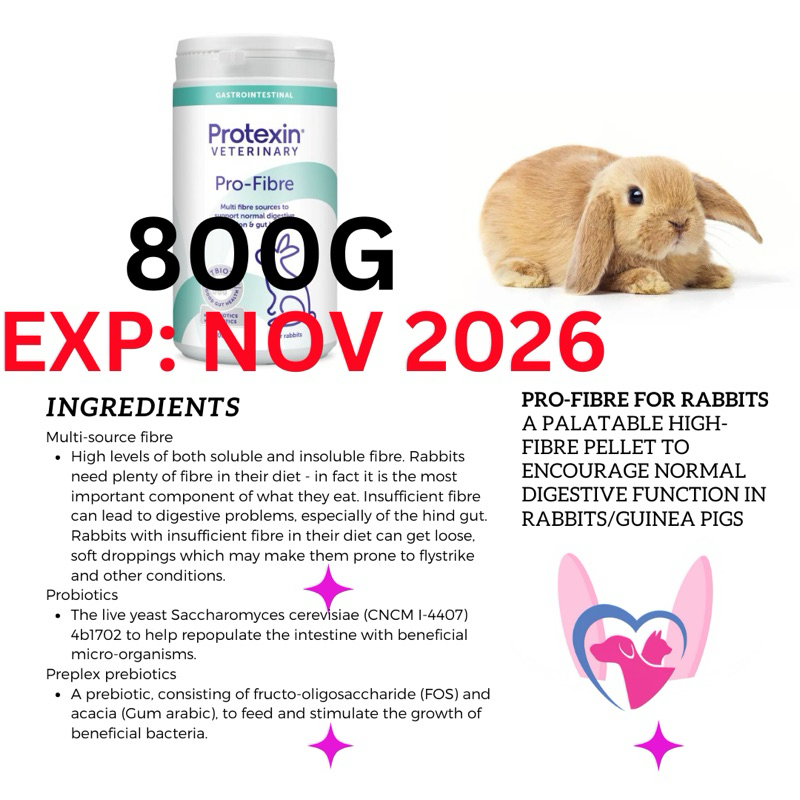 Protexin Pro-Fibre Profibre Gut Probiotic Pellet for Rabbits / Guinea ...
