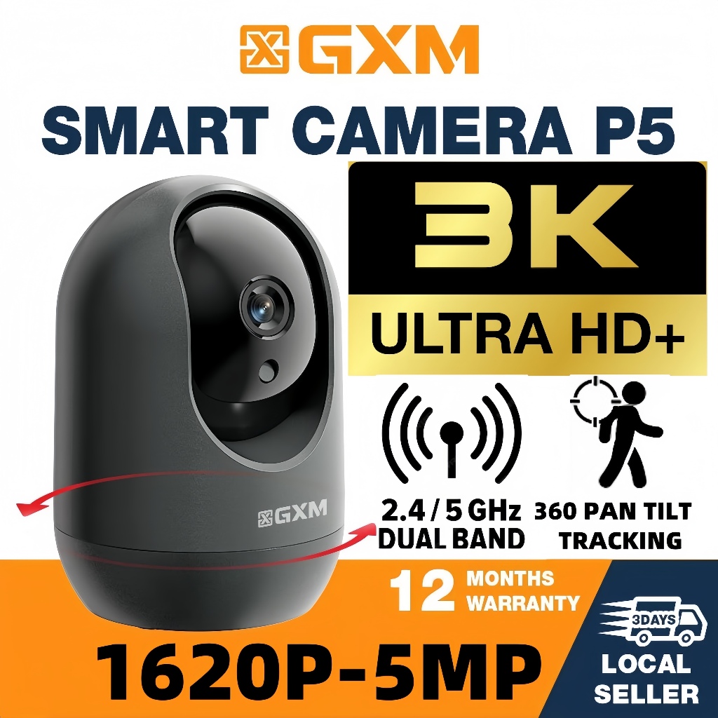 GXM P5 3K Smart Camera CCTV 5 MP Ultra Clear 5G 2.4G 24/7 Recording ...