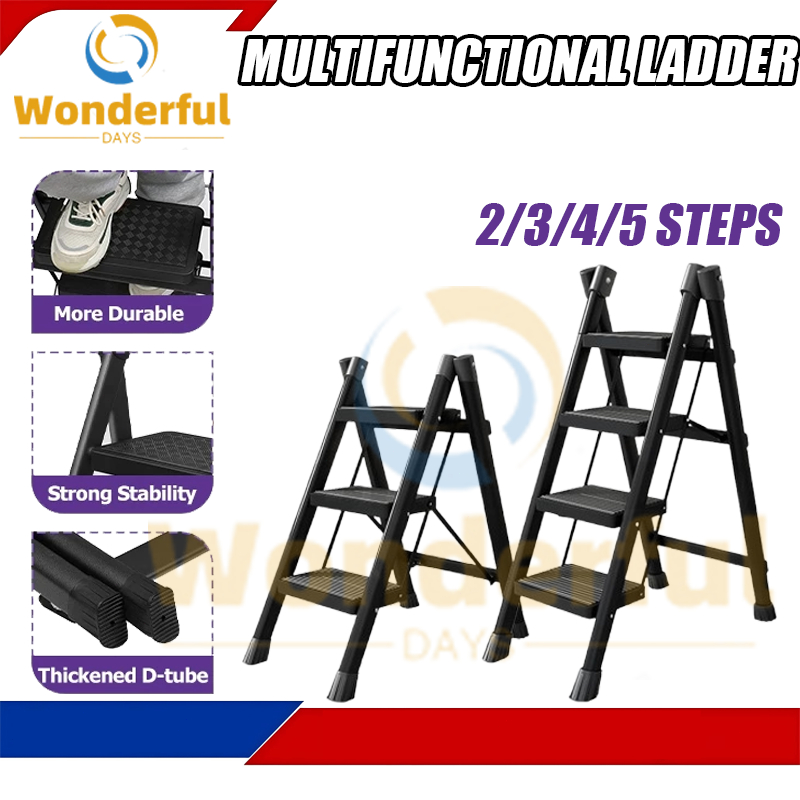 ladder foldable Step Ladder 2/3/4/5 Steps Black Foldable Step Ladder ...