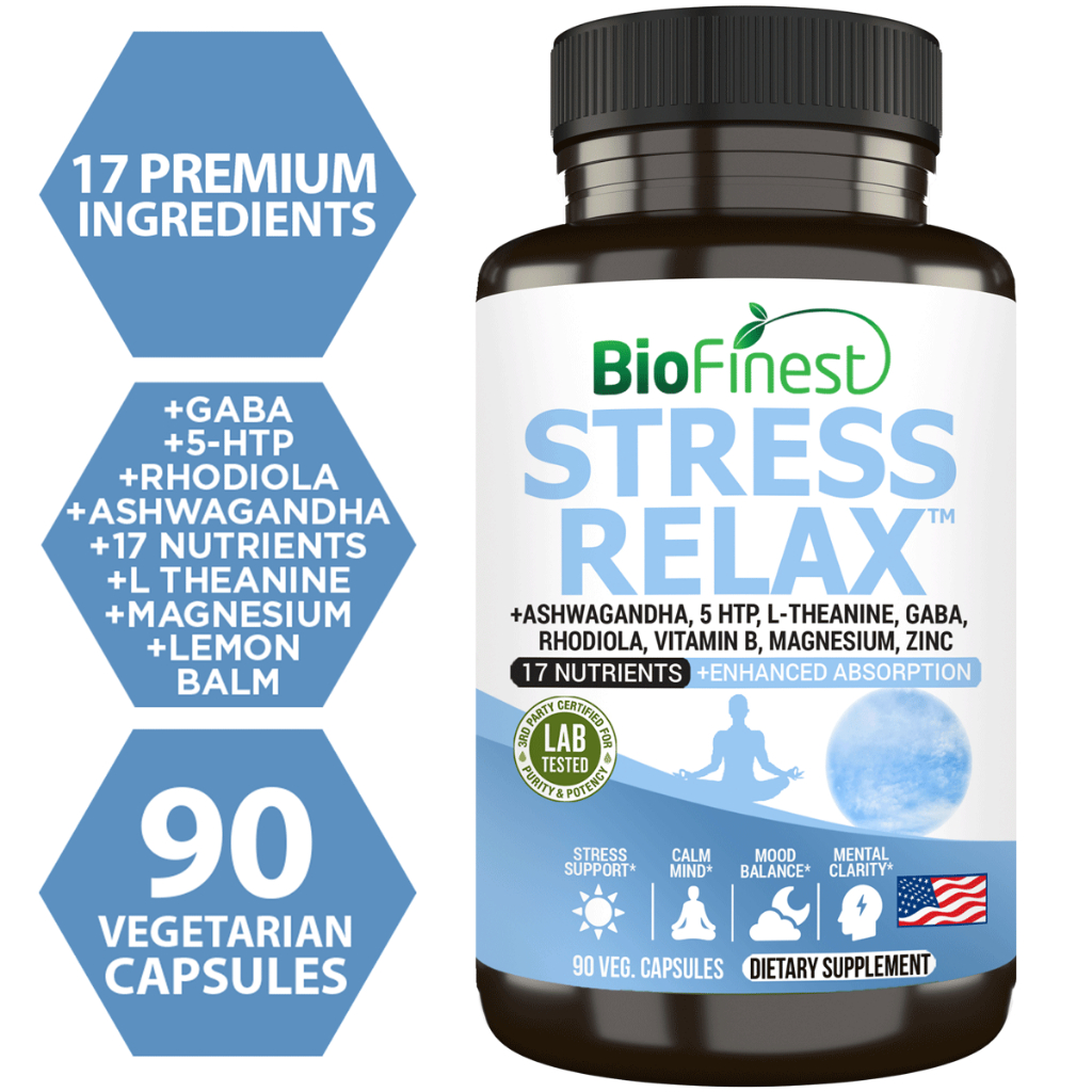 Biofinest Stress Relax Supplement - 17-in-1 Vitamin B Ashwagandha 5-HTP ...