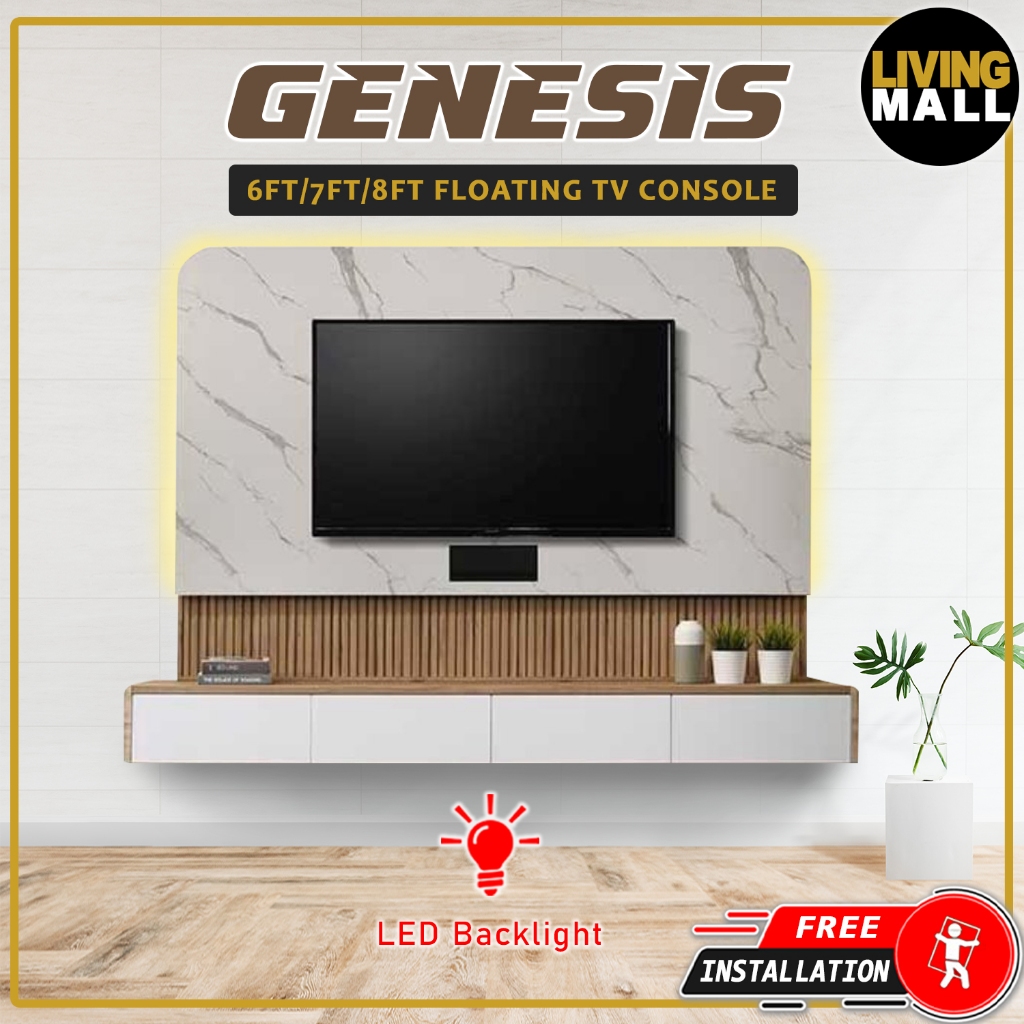 Living Mall Genesis 6FT/7FT/8FT Hanging TV Console Floating with LED ...