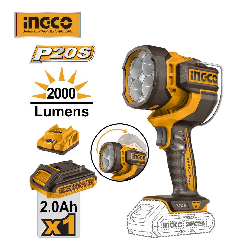 INGCO LED Work Light 2000 Lumens with Dual Fuel LEDLightweight for ...