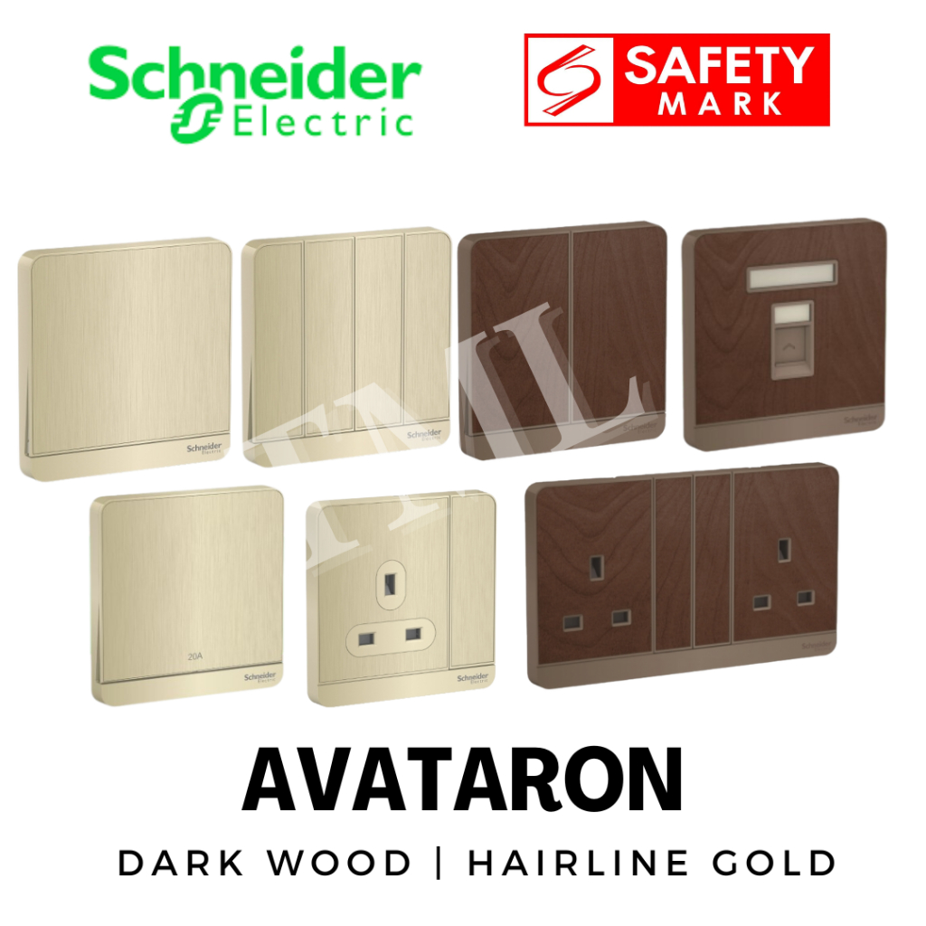 Schneider AvatarOn Switch Socket Dark Wood Hairline Gold Avatar On TML ...