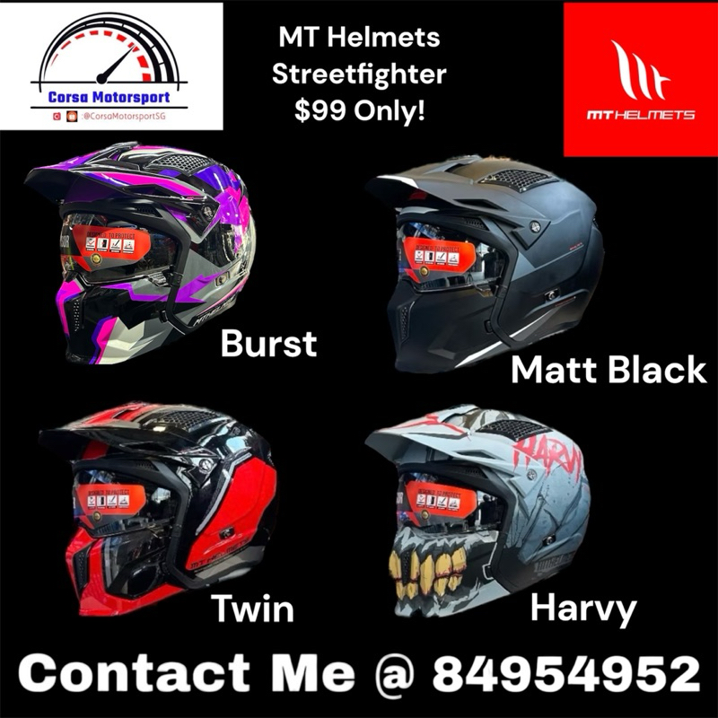 PSB APPROVED! MT HELMETS Street Fighter SV Matt Black Burst Twin Harvy ...