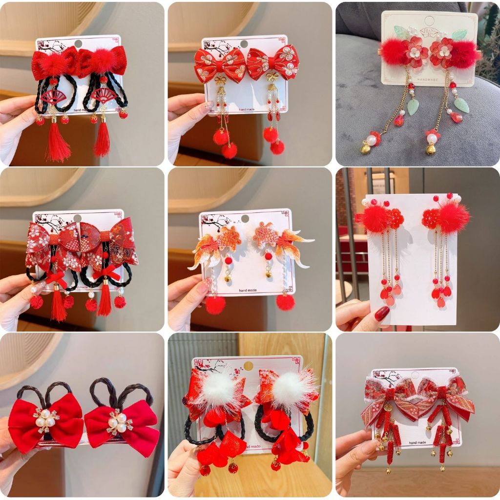 Baby & Girls CNY Head Clips Hair Ties Headwrap Chinese New Year Hair ...