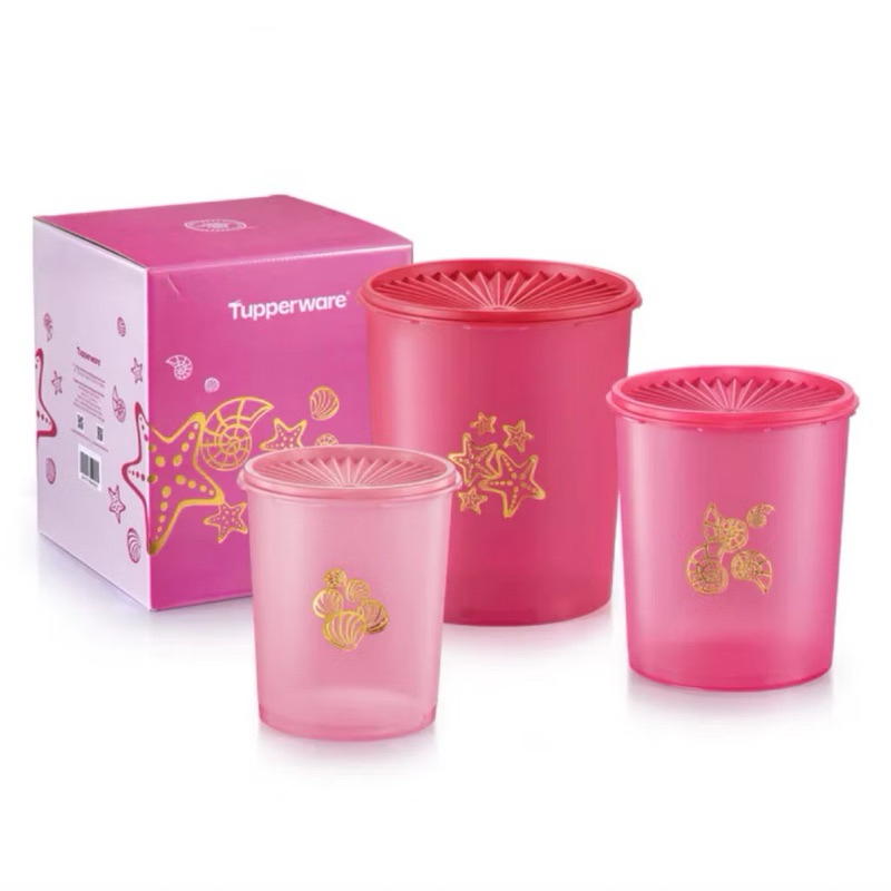 Tupperware Deco Canister Set (Seashell Deco Canister) | Shopee Singapore