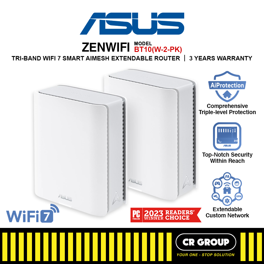 ASUS ZenWiFi BT10(W-2-PK) Tri-band WiFi 7 Smart AiMesh Extendable ...