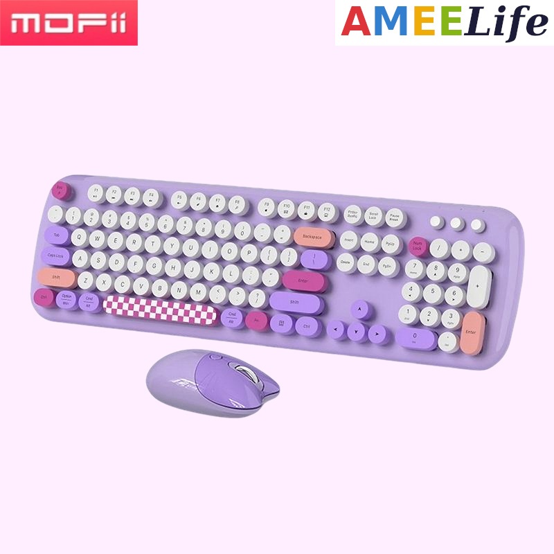 MOFII Keyboard Mouse Combo Wireless Vintage Keyboard Retro Keyboard ...