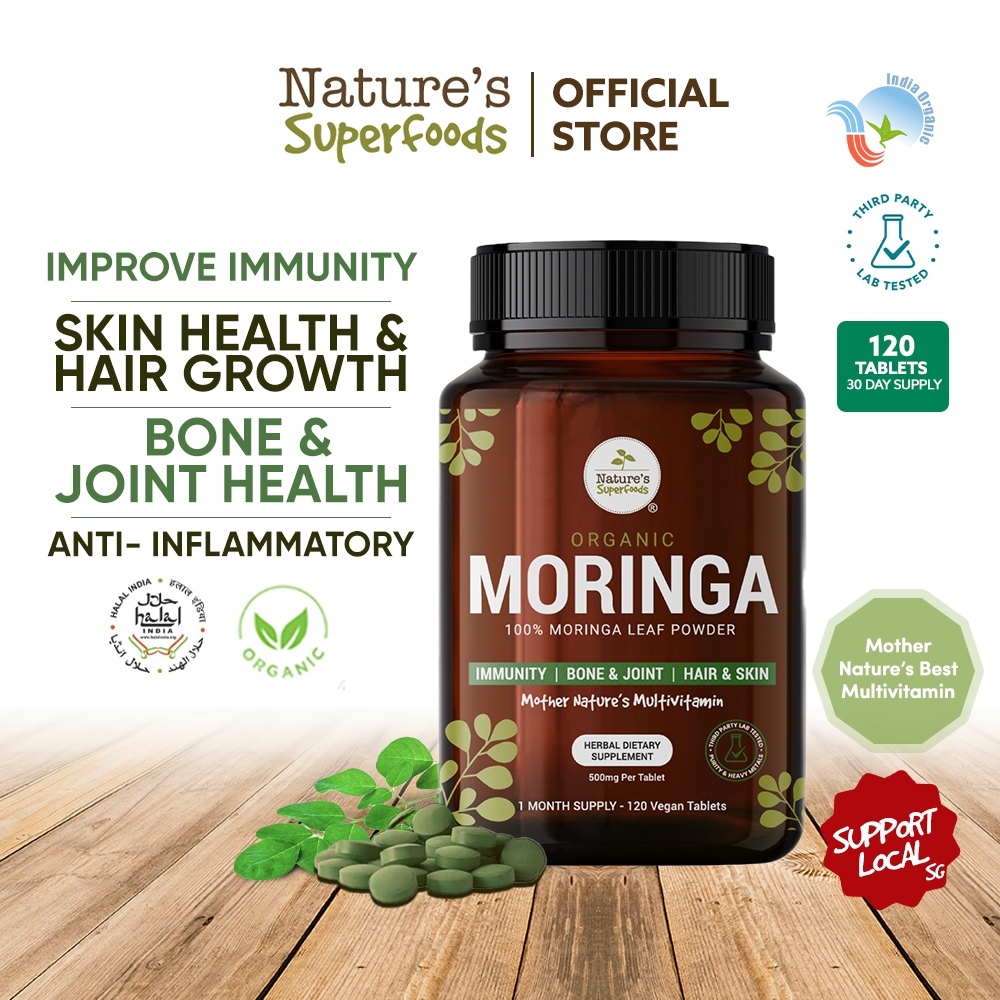 [NEW] Nature’s Superfoods Organic Moringa Leaf Powder Tablets l 120 Vegan Tablets 500mg l 1 ...