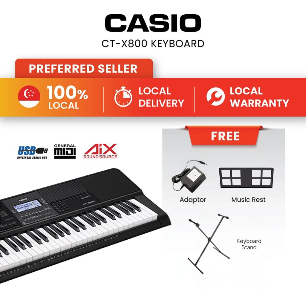 CASIO CT-X800 Keyboard 61 Keys Touch Sensitive Piano Style Portable ...