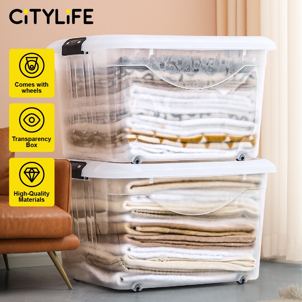 Citylife 60L Stackable Storage Box With Wheels Plastic Storage Box ...