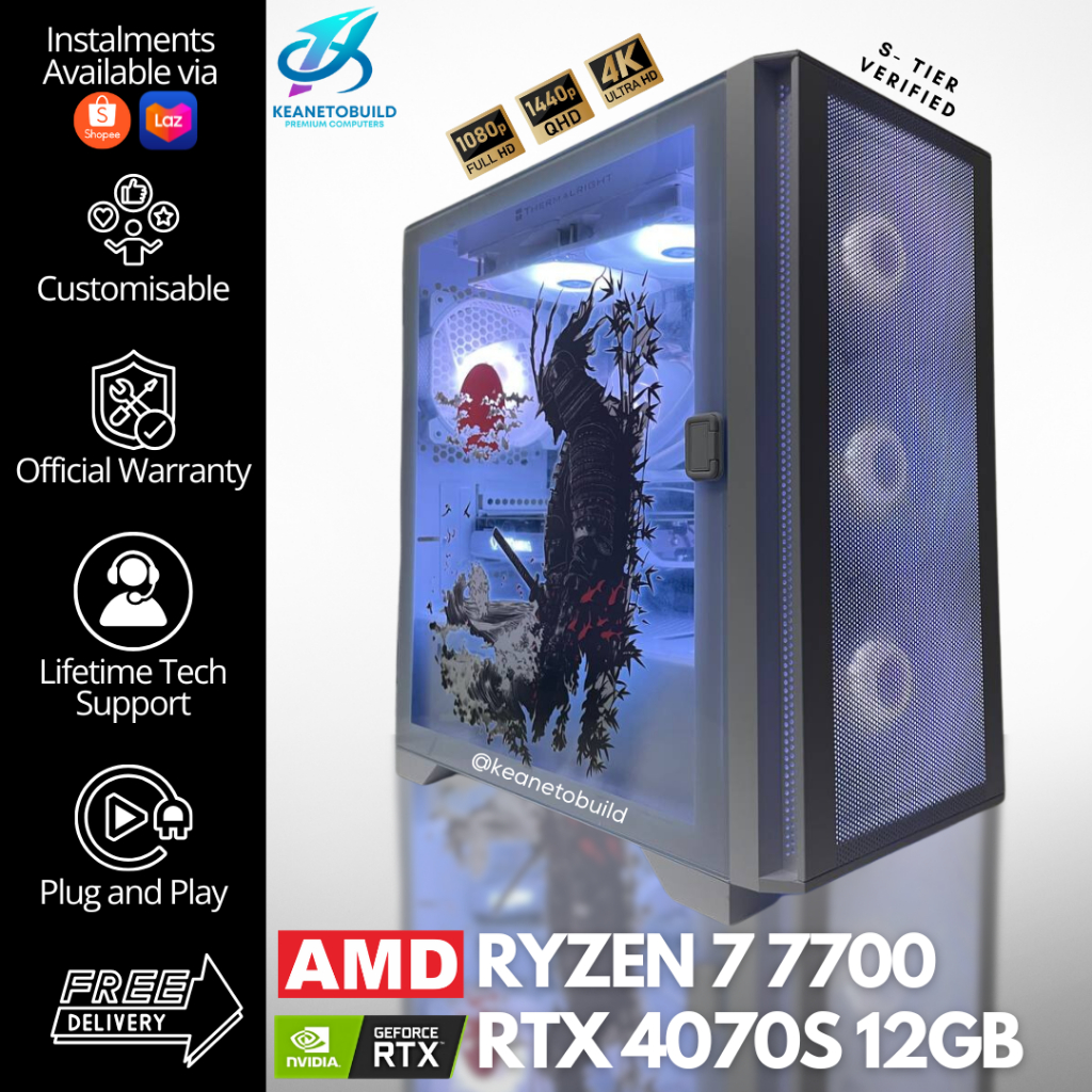 Custom Gaming PC Desktop Computer - AMD Ryzen 7 7700 + RTX 4070 SUPER 4070S 12GB - SAMURAI White ...