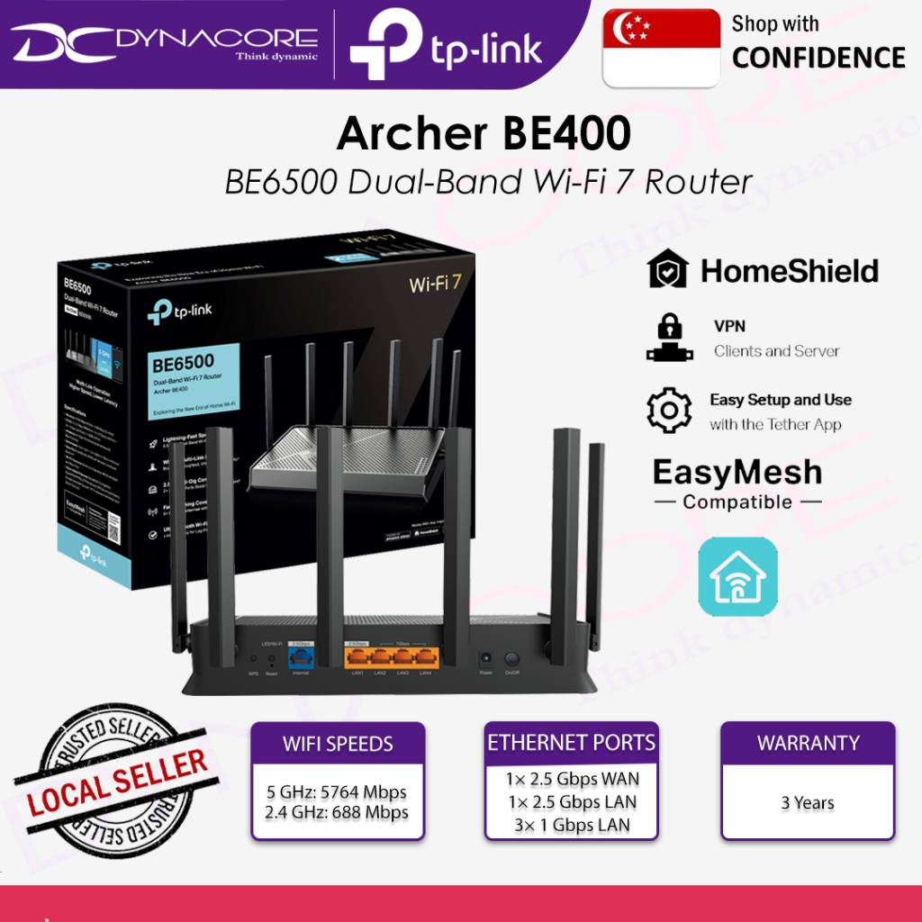TP-LINK Archer BE400 BE6500 Dual-Band Wi-Fi 7 Router (3Y) | Shopee ...
