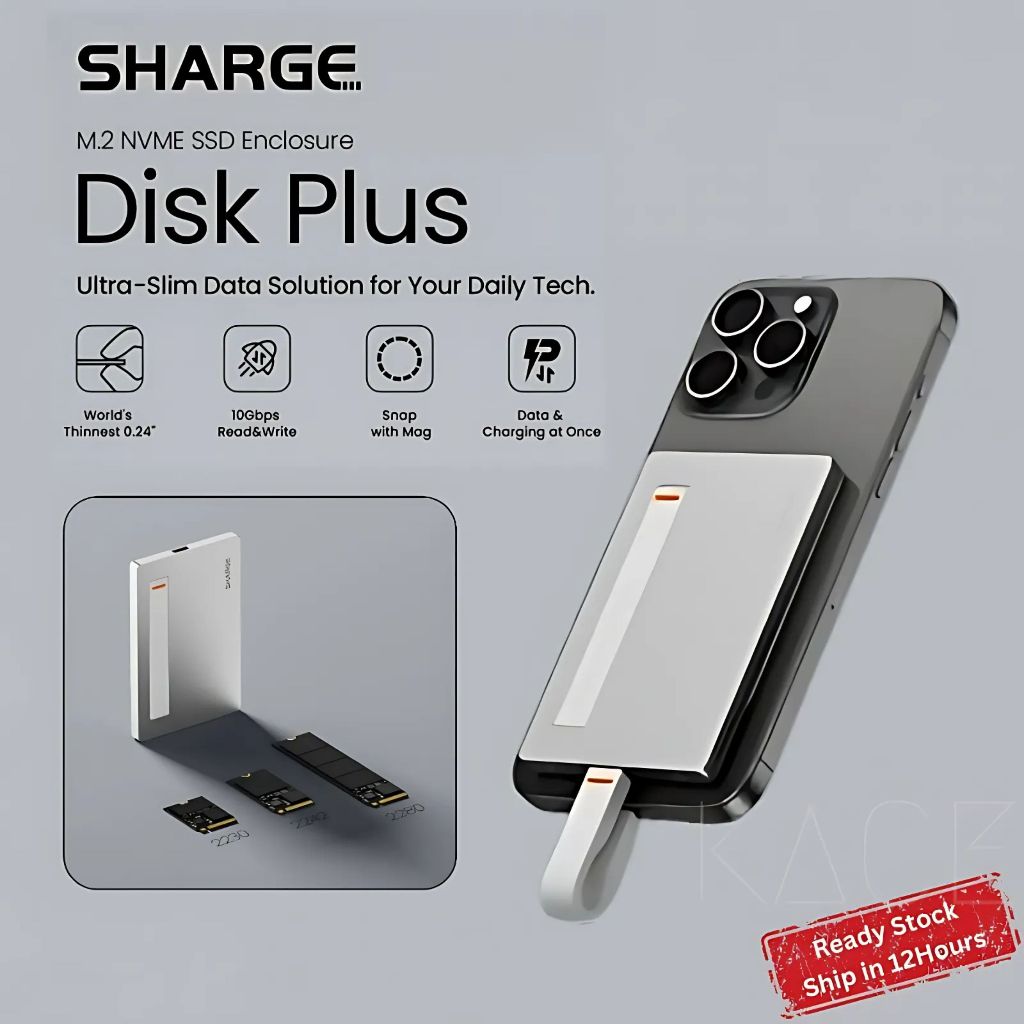 SHARGE Disk Plus M.2 NVMe SSD Enclosure Ultra Slim 10Gbps 2280/2242 ...