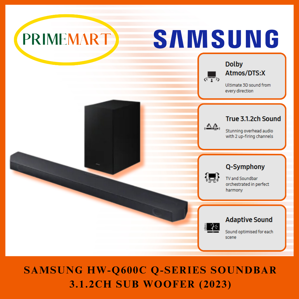 SAMSUNG HW-Q600C Q-SERIES SOUNDBAR 3.1.2CH SUB WOOFER (2023) + 1 YEAR ...