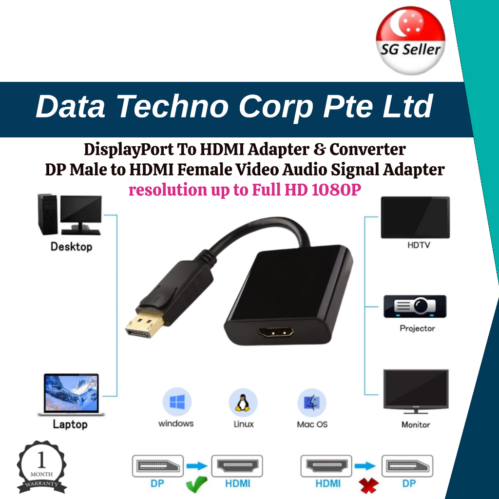 SG READY STOCK - Gold Plated DisplayPort Male to HDMI Female Adapter ...