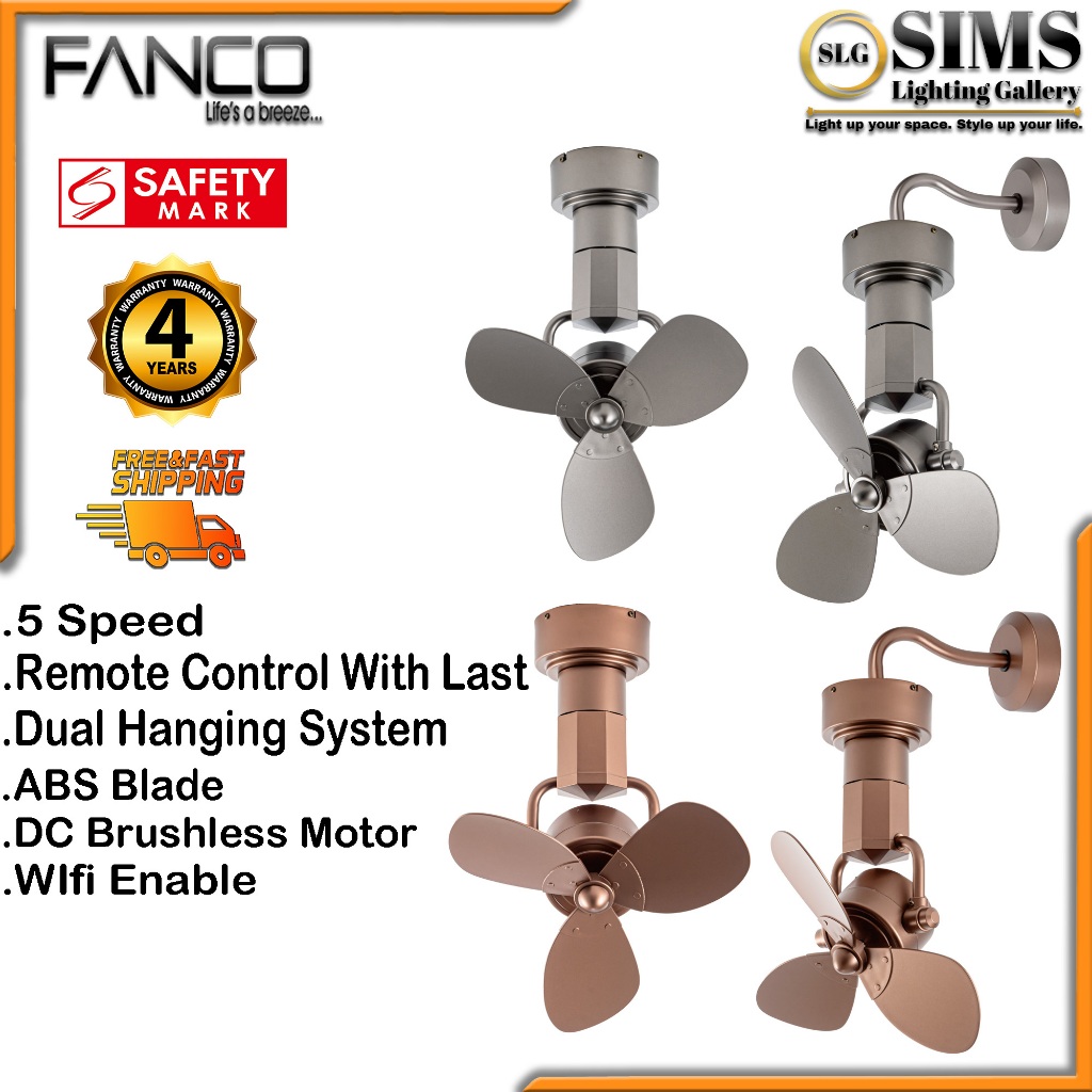 FANCO corner fan Reno 16" DC motor 5 speed dual hanging systems ...