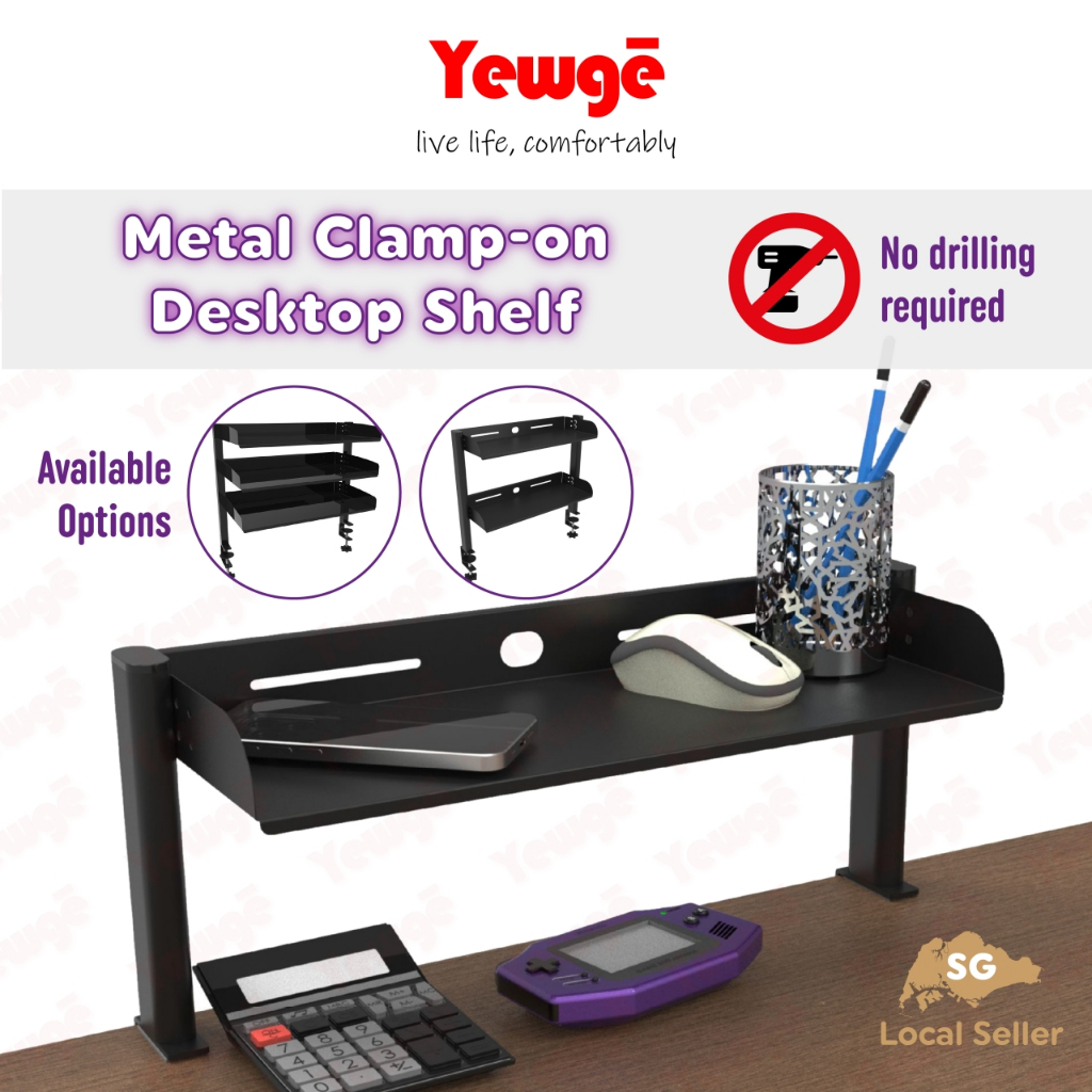 Desktop / Under Desk Clamp-on Metal Organiser Shelf Tabletop Add-on ...