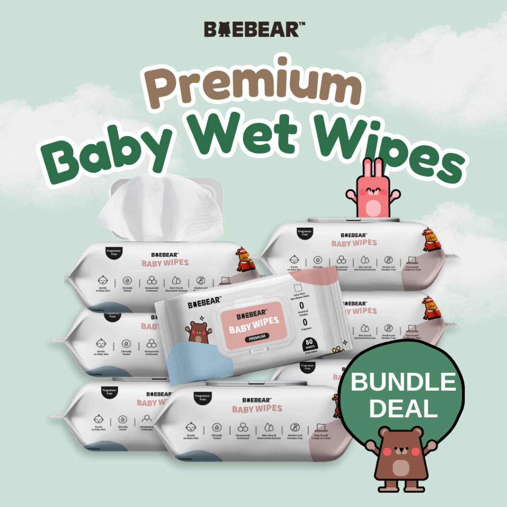 Baebear Premium Baby Wet Wipes 80 Sheets | Extra Thick & Big 65gsm | Gentle for Baby Skin ...