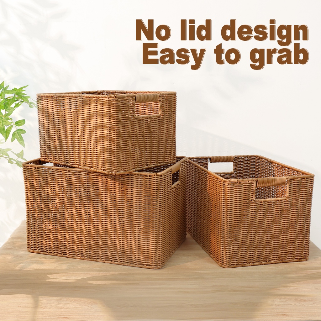 E MEIJIA XXL Rattan Basket with Lid Hand-Woven Wicker Storage Box ...