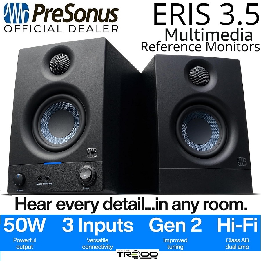 PreSonus Eris 3.5 2nd Gen Studio Monitoring Wired Desktop Bookshelf ...