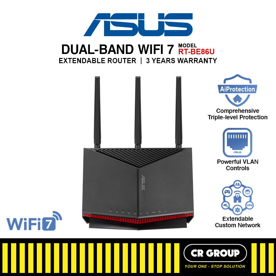 ASUS RT-BE86U Dual Band WiFi 7 Extendable Gaming Router - Up to 6800 ...