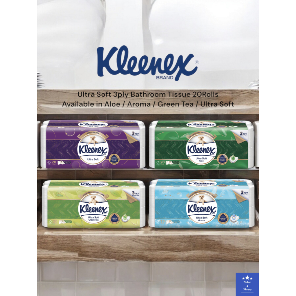 Kleenex Ultra Soft 3-Ply Toilet Paper / Bathroom Tissues 20 Rolls ...