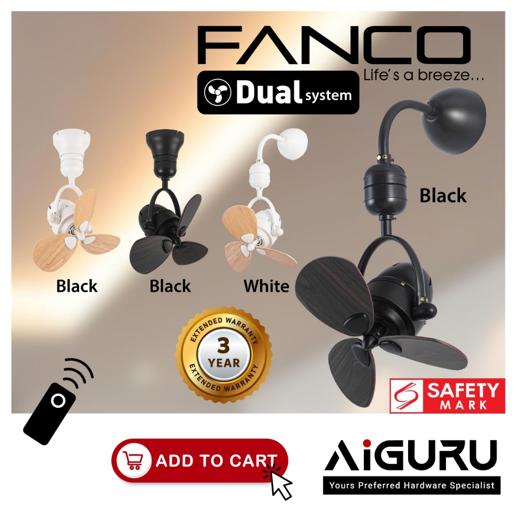 FANCO DUAL 16" Reversible Ceiling Fan – Black | White | Wall Mount ...