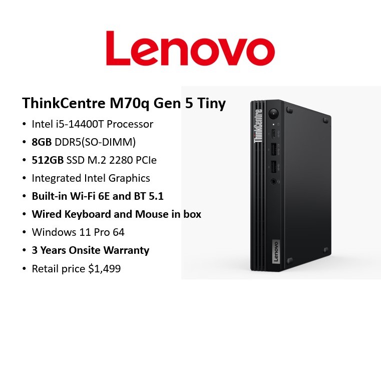 [Brand New] Lenovo ThinkCentre M70q Gen 5/i5-14400T/512GB/Win 11 Pro ...