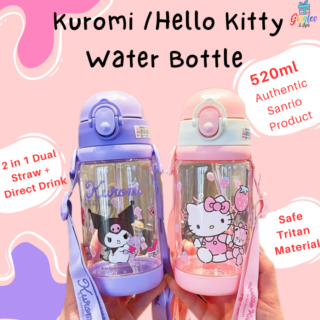 [SG LOCAL STOCK] Kuromi Water Bottle Sanrio Tritan 520ml Straps| Hello Kitty| Pink Purple Bottle ...